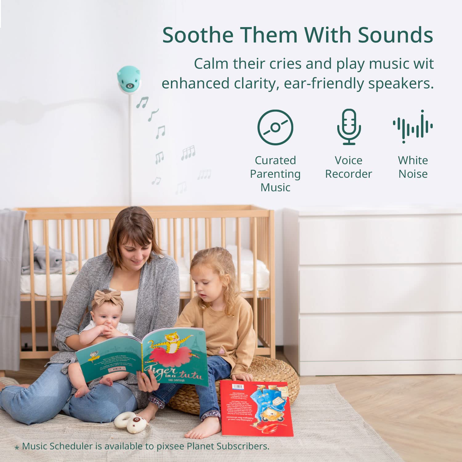 Pixsee Smart Baby Monitor with 5-in-1 Camera Stand Bundle, Cry Recognition and Decoder, Temperature and Humidity Detection, 2-Way Talk, FHD Video 5MP Non-Distorting Camera, Non Pixelated Night Vision