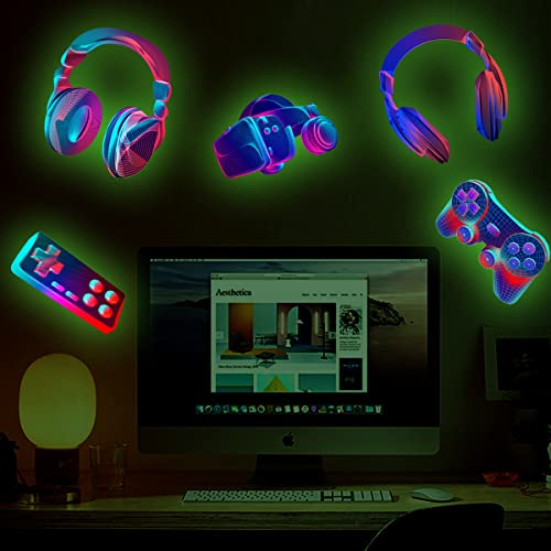 3D Glow in The Dark Game Wall Decor Decal Boy Gamer Wall Stickers Video Game Controller Wall Decor for Boys Room Kids Bedroom Home Playroom Decoration