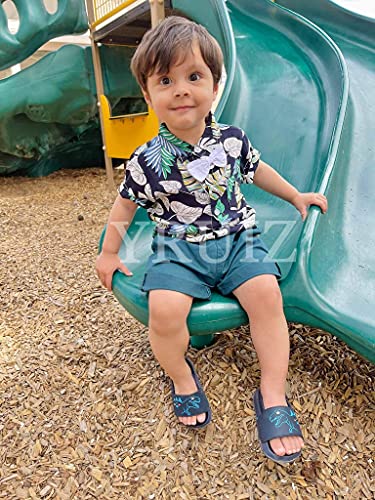 Yruiz Toddler Boy Hawaiian Outfit Set Baby Summer Floral Shirt with Bow-tie+Short Pants (Blue, 6-12 Months)