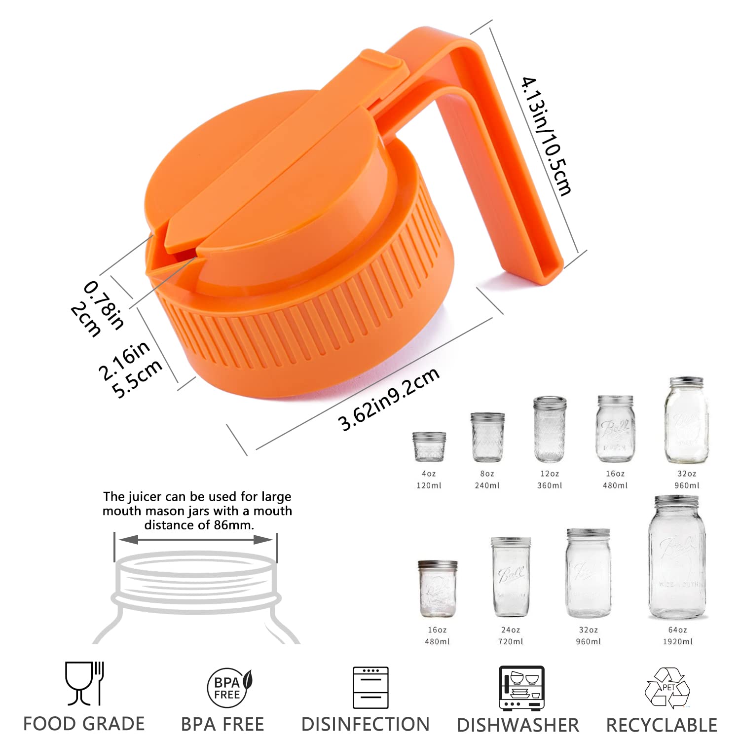 2 Pack Wide Mouth Mason Jar Flip Cap Lid with Handle, Innovative Sliding Lid & Easy Pour Spout Wide Mouth Mason Jar Pour Spout Lids with Handle, Airtight & Leak-Proof Seal Spout Mason Jar Pitcher