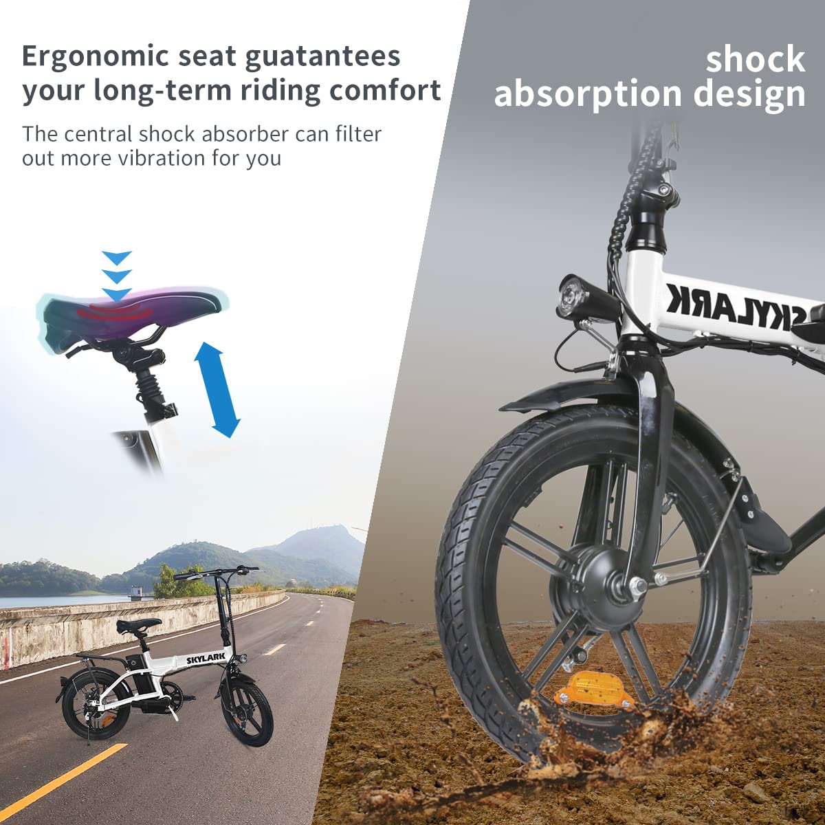16" Folding Electric Bicycle Lightweight and 350W Brushless Motor Aluminum Folding EBike, Electric Bicycles for Adults(White)