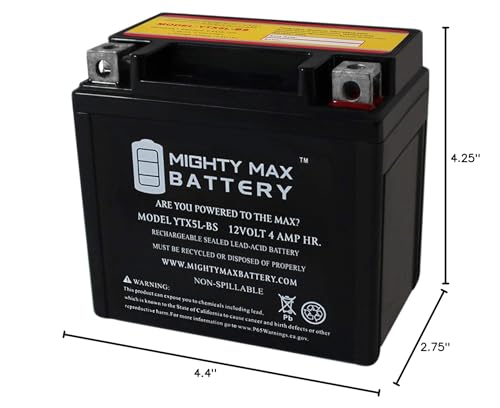 Mighty Max Battery YTX5L-BS 12V 4AH Battery Replaces Duromax 4400 XP4400E Generator