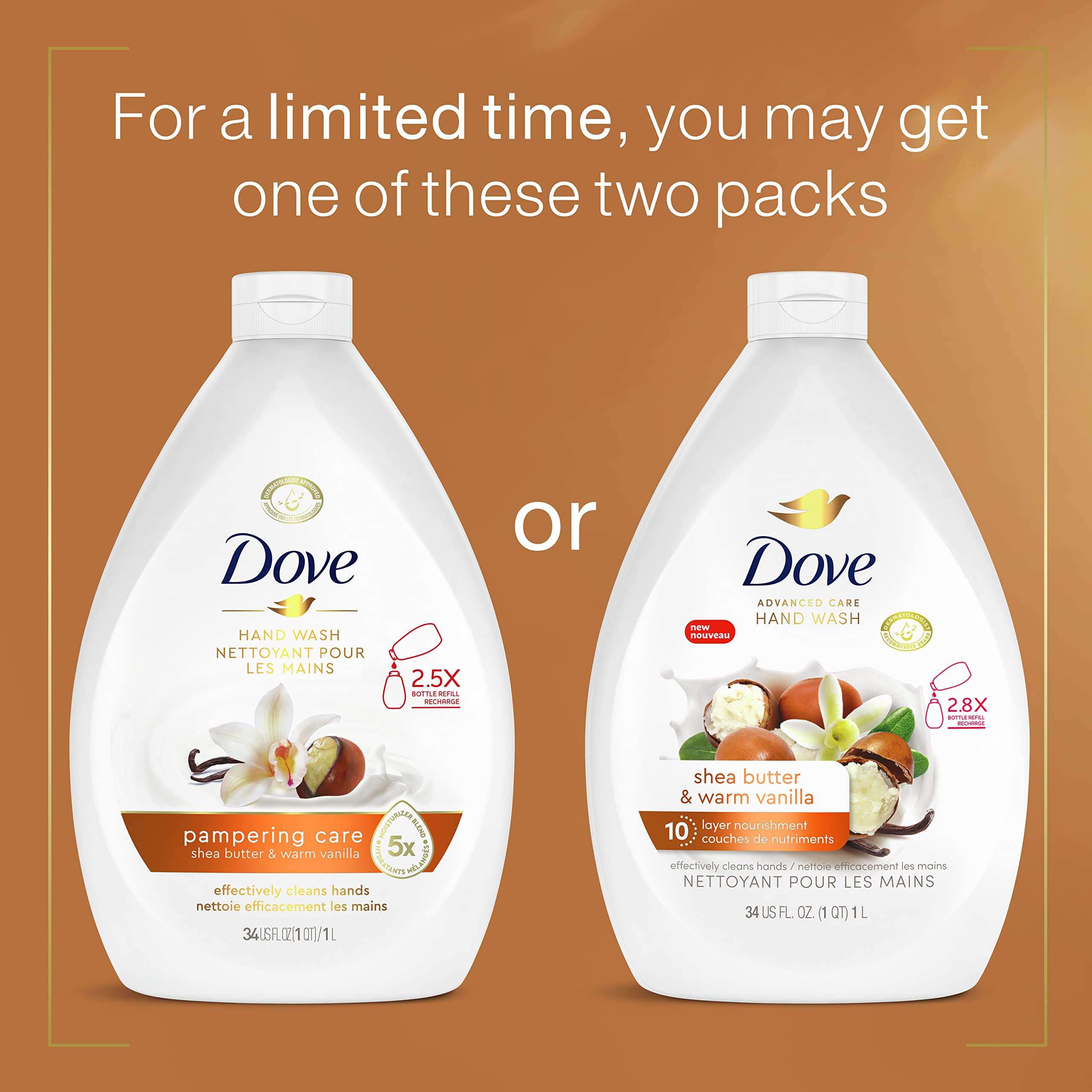 Dove Advanced Care Hand Wash Shea Butter & Warm Vanilla Pack of 3 For Soft, Smooth Skin, More Moisturizers Than The Leading Ordinary Hand Soap, 34 oz