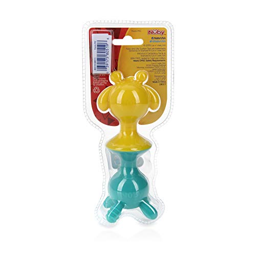 Nuby Silly Giraffe Interactive Suction Toys with Built-in Rattle, 2 Piece, Yellow/Aqua