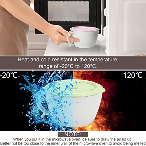 3 Pieces Microwave Wheat Straw Soup Bowl with Handle 40 oz Large Soup Mug with Phone Holder Dishwasher Safe Noodle Bowl with Lid Ramen Microwave Bowl for Ramen, Soup, Noodles, 3 Colors