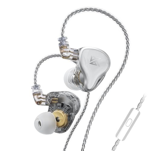 KZ ZAS IEM Earphones,16-Unit Hybrid High-Frequency 7BA+10mm Dual DD HiFi Stereo Sound Earphones Noise Cancelling Earbuds Built-in Callable in-Ear Headphones Wired(White with Microphone)