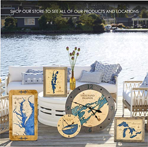 Sea & Soul Chesapeake Bay 3-D Nautical Wood Chart 12" Wall Clock, Handcrafted in The USA, Topographic Water Map Clock, Carved Lake Art Wall Clock, Coastal Décor (Deep Blue)