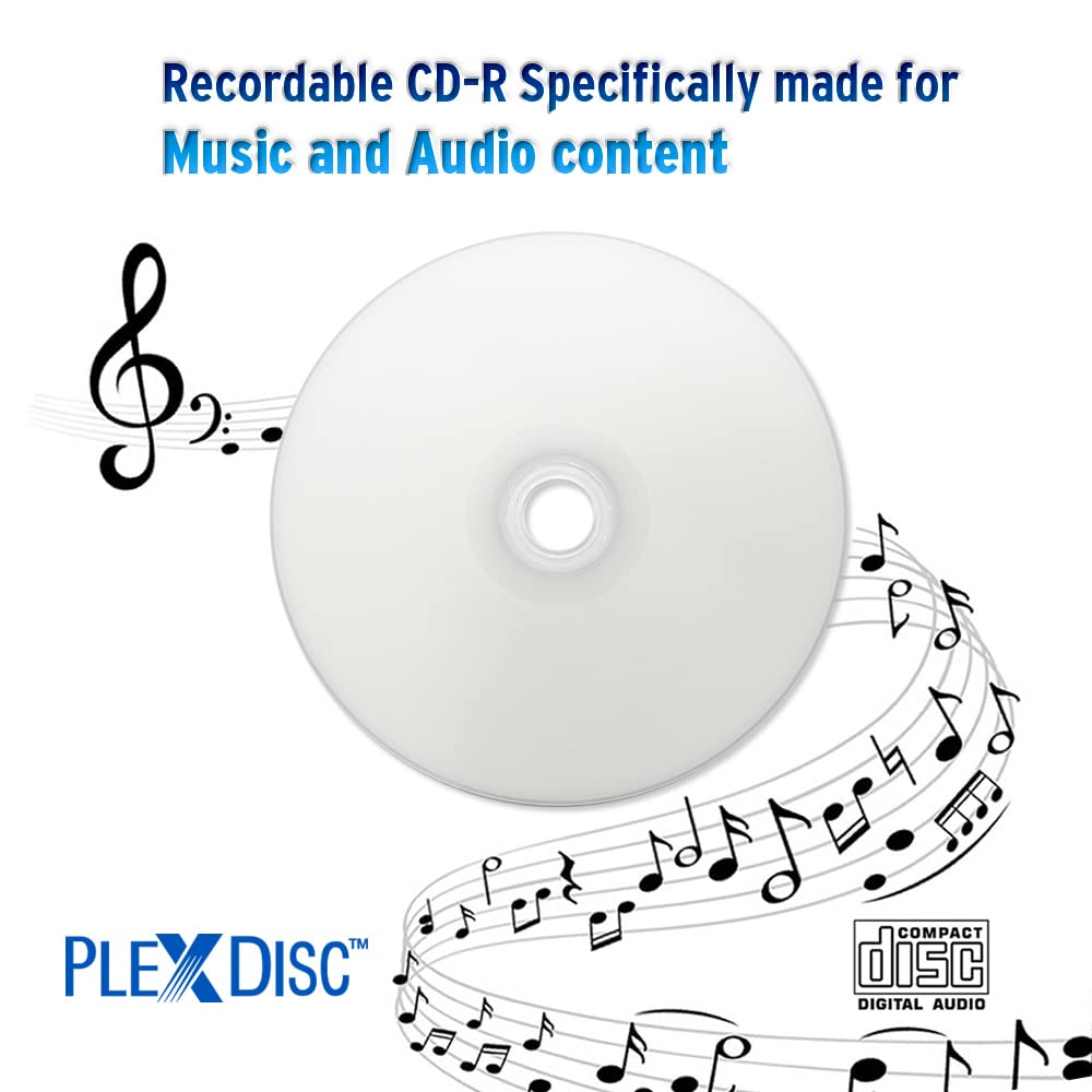 PlexDisc 52x Digital Audio Music CD-R Disc 700MB White Inkjet Printable - 100 PK Spindle (FFP)
