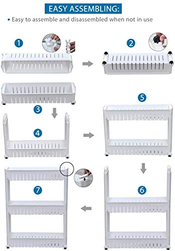 HomeRoots 3 Tier Slim Storage Cart with Wheels Mobile Shelving Unit Organizer Slide Out Storage Rolling Utility Organizer Rack for Kitchen Bathroom Laundry Narrow Places, White