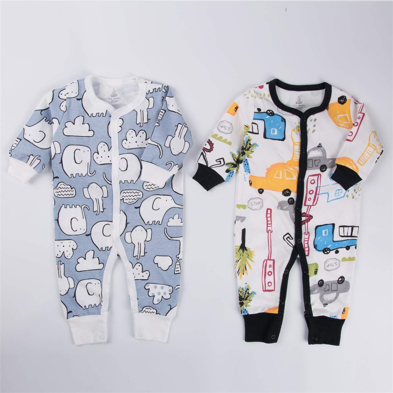 CHUBBYBUN BABY 2-Pack Cotton Footless Long Sleeve Romper Jumpsuit Sleep and Play (Boy, 18-24 Months)