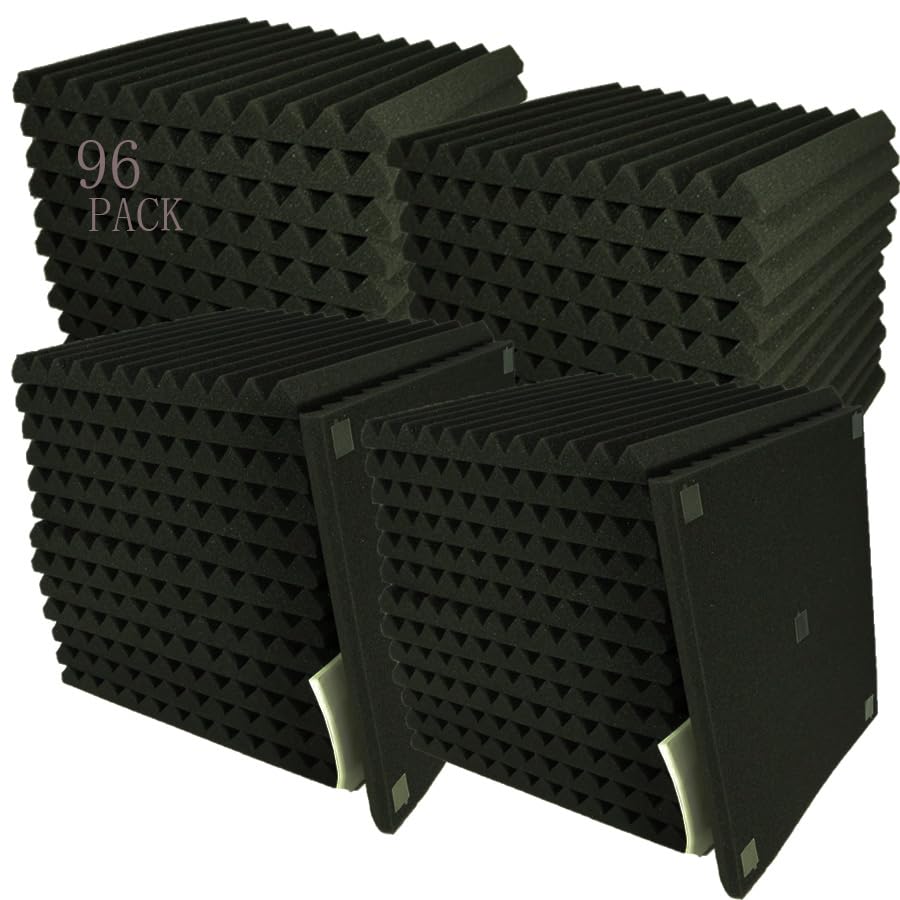 96 Pack Black/RED 12 "X 12 "X1" Acoustic Panels Studio Soundproofing Foam Wedge Tiles,