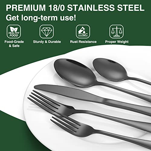 60-Piece Black Silverware Set with Organizer, AIVIKI Stainless Steel Flatware Set for 12, Cutlery Utensil Sets for Home Restaurant, Include Knife Fork Spoon Set, Mirror Polished
