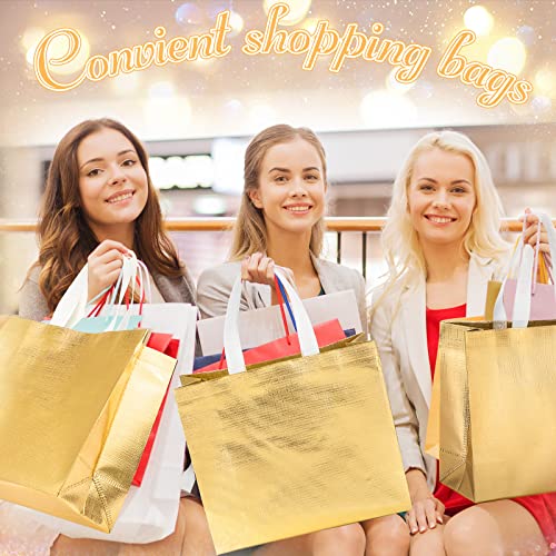 72 Pack Reusable Gift Bags with Handles Glossy Reusable Grocery Bags Tote Bags for Wedding Bridesmaid Birthday Christmas(Gold)