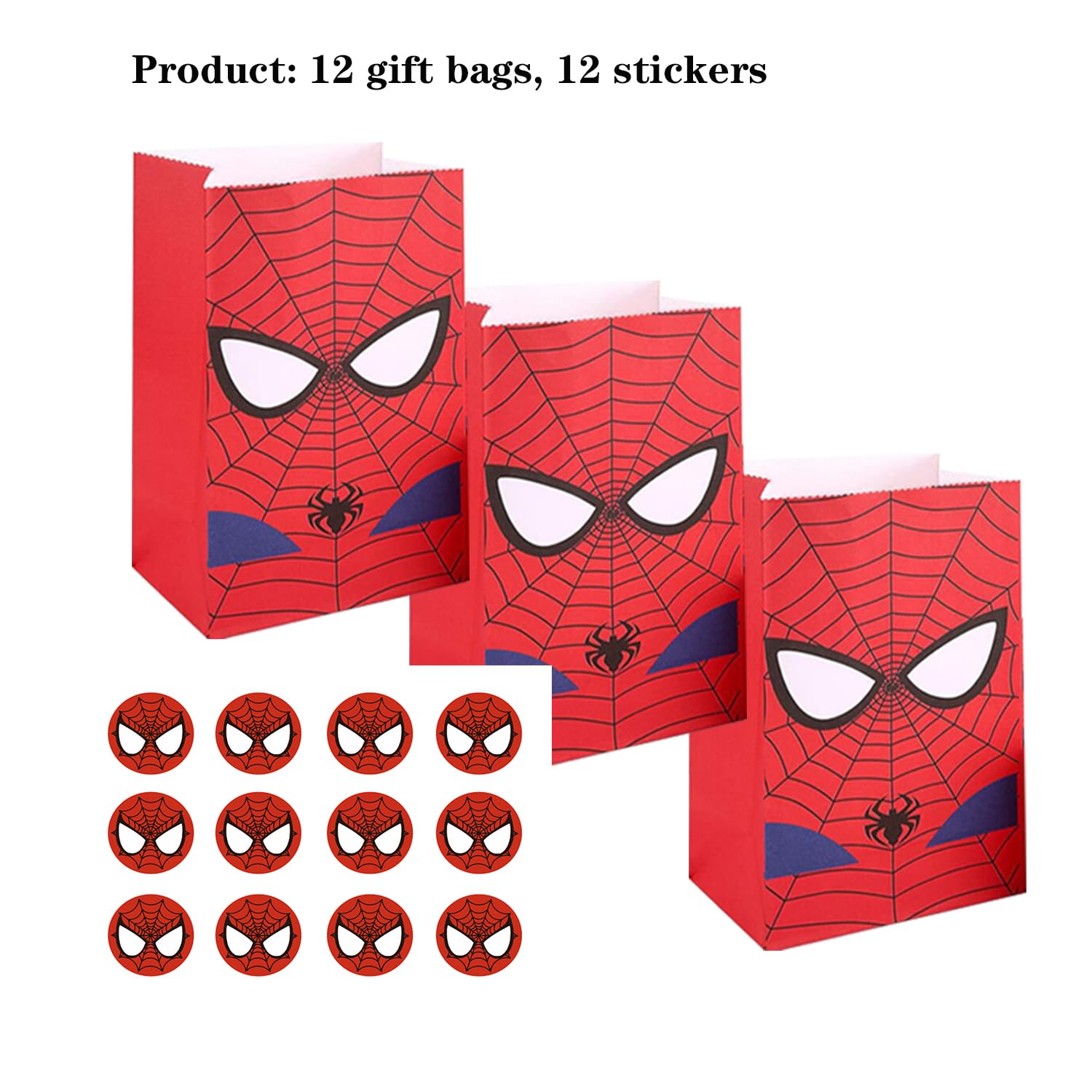 24pcs Party Candy Bags 12 Gift Bags 12 Stickers Hero Theme Birthday Party Gift Bags, red