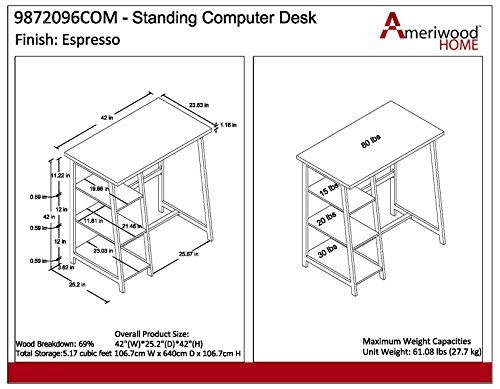 Ameriwood Home Coleton Standing Desk, Brown