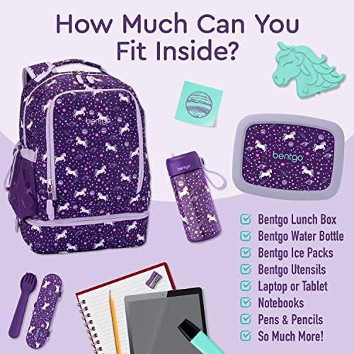 Bentgo® Kids 2-in-1 Backpack & Insulated Lunch Bag - Durable 16” Backpack & Lunch Container in Unique Prints for School & Travel - Water Resistant, Padded & Large Compartments (Unicorn)
