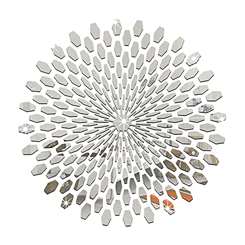3D Sun Flower Mirror Wall Stickers Acrylic Mirror Wall Decals DIY Removable Sun Pattern Modern Mirror Surface Wall Decor for Bedroom Living Room Office TV Background Home Decoration Silver