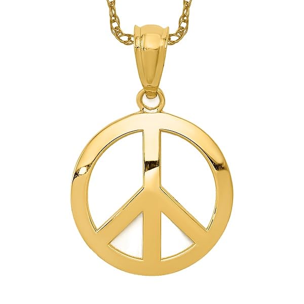 14K Yellow Gold Peace Sign Inspirational Symbol Circle Round Necklace Charm Pendant 20mm x 12mm Only