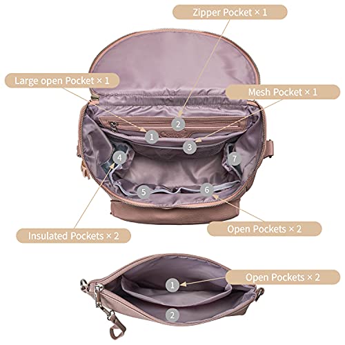 Comfy piks Diaper Bag Backpack, Vegan Leather Backpack with Baby Changing Pad, Stroller Straps and Carry Pouch, Convertible Baby Travel Bag with Insulated Pockets for Diapers, Bottles, Toys, Clothes