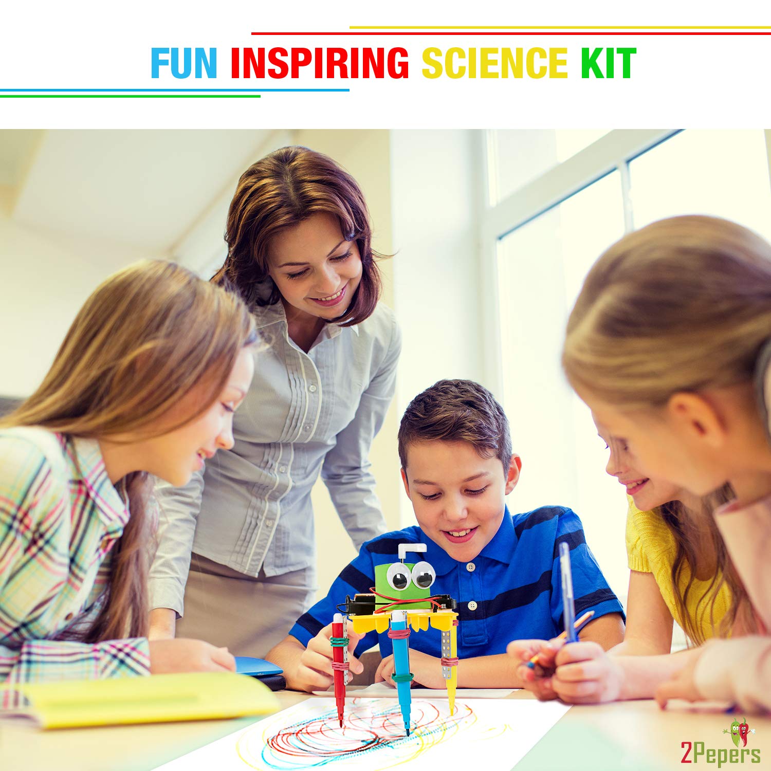 2Pepers Electric Motor Robotic Science Kits for Kids (4-in-1), DIY STEM Toys Kids Science Experiment Kits,Building Educational Robotics Kit for Boys and Girls,Circuit Engineering Science Project Kits