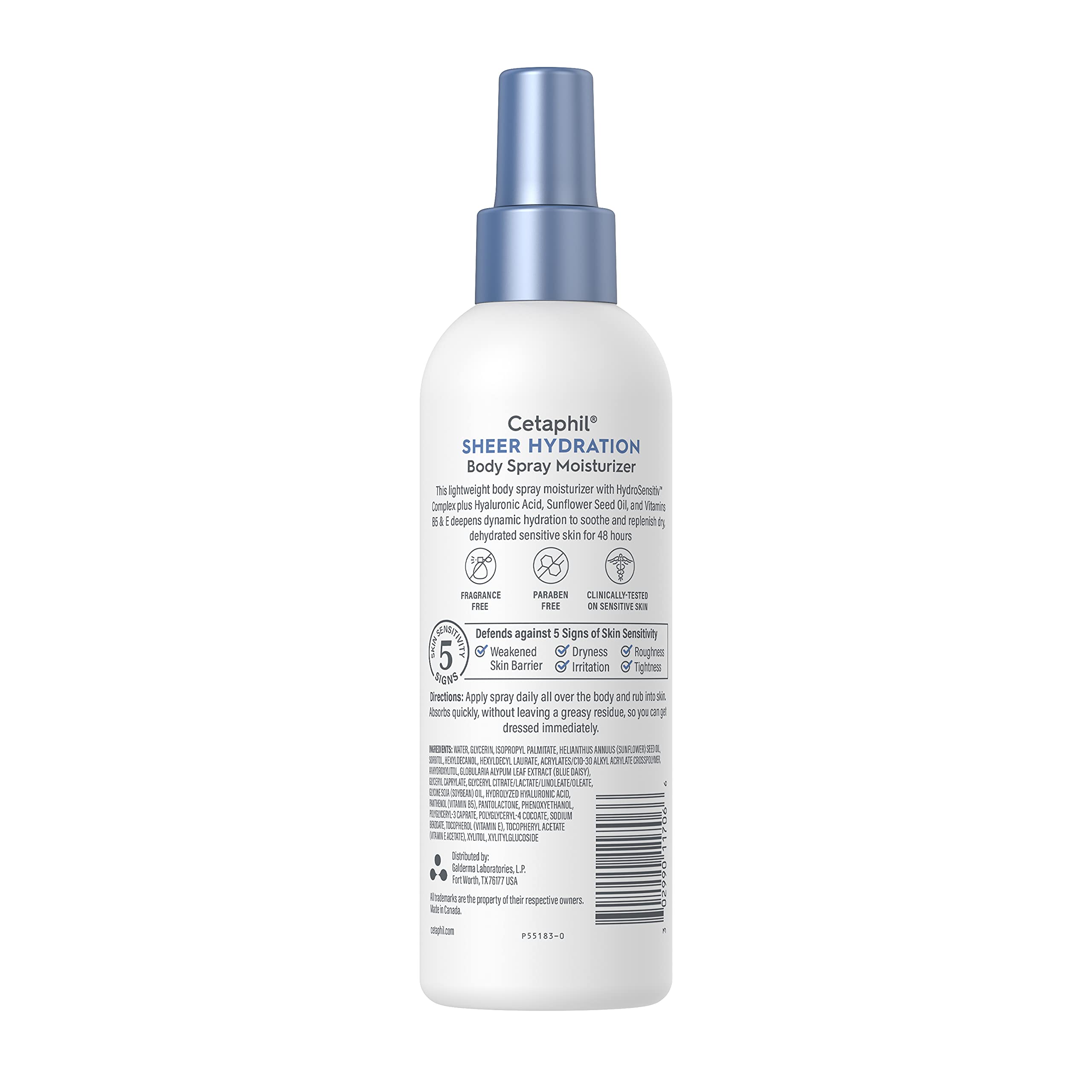 Cetaphil Sheer Hydration Fragrance Free Body Moisturizer Spray, 7 Fl oz, 48Hr Sensitive Skin Spray Body Lotion for Dry Skin, With Hyaluronic Acid, Vitamin E & Vitamin B5