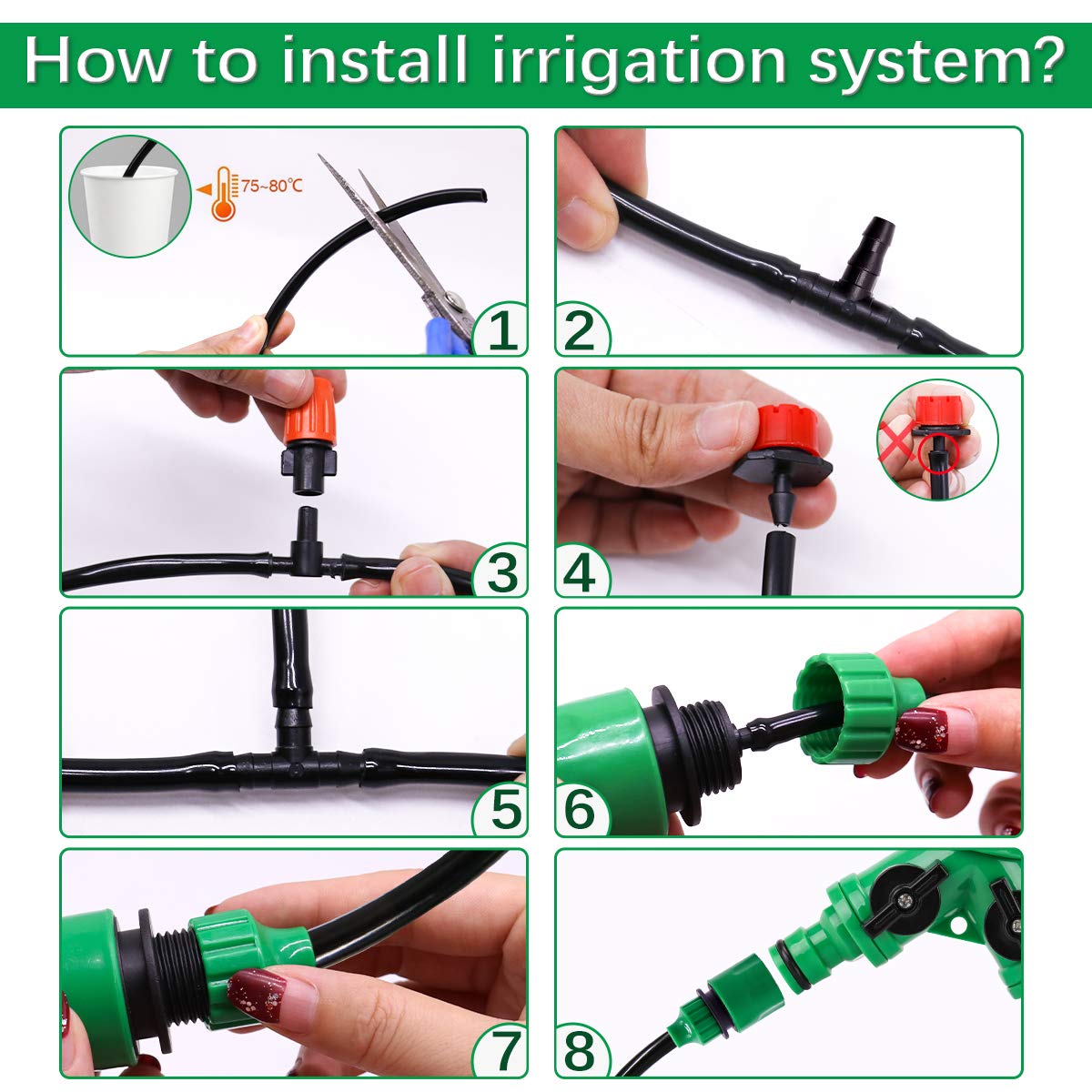 100FT Drip Irrigation Kit Automatic Watering System Drip Irrigation System 100FT 1/4" Blank Distribution Hose DIY Micro Irrigation Kit Saving Water with Adjustable Dripper for Greenhouse Patio Lawn