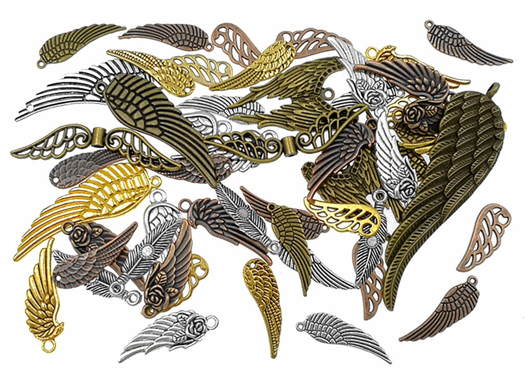 100 Grams Assorted Feather And Wing Punk Steampunk Charm Pendant Connector for DIY Necklace Bracelet Jewelry Making Findings