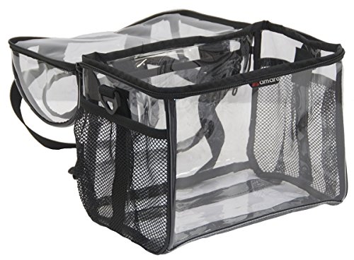 Amaro Premium 0.55mm Clear Dual Compartments Lunch Bag - Transparent Reusable Lunch Box for Adults - Ideal for Workplaces - Adjustable Shoulder Strap - Large Side Mesh Pockets