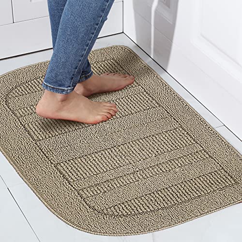 BEQHAUSE 30x18 Inch Kitchen Rug Mats, Durable Anti-Slip Absorbent Dirt-Resistant Kitchen Rug Pet Mat Machine Washable (Beige)