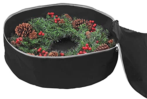 Primode Christmas Wreath Storage Bag 24"- Garland Wreaths Container with Handles - Durable 600D Oxford Polyester Material Holiday Wreaths Storage Holder 24β (Black)
