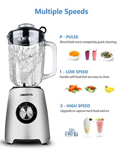 Amateys Quiet Smoothie Blender with 50 Oz Glass Jar,Professional Kitchen Blender for Shakes and Smoothies,Countertop Blender Speed Adjustable for Ice Crush Frozen Fruit Puree Mlikshakes
