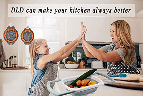 DLD Kitchen Collapsible, Collapsible Silicone,Colander Strainer Over The Sink Vegetable, Fruit Colanders Strainers With Extendable Handles, Folding Strainer for Kitchen (Gray&white)