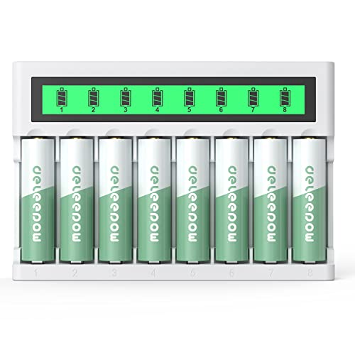 Deleepow 3200mAh Ni-MH AA Rechargeable Batteries High Capacity 8 Pack AA Batteries and 8-Bay AA AAA Individual Rechargeable Battery Charger
