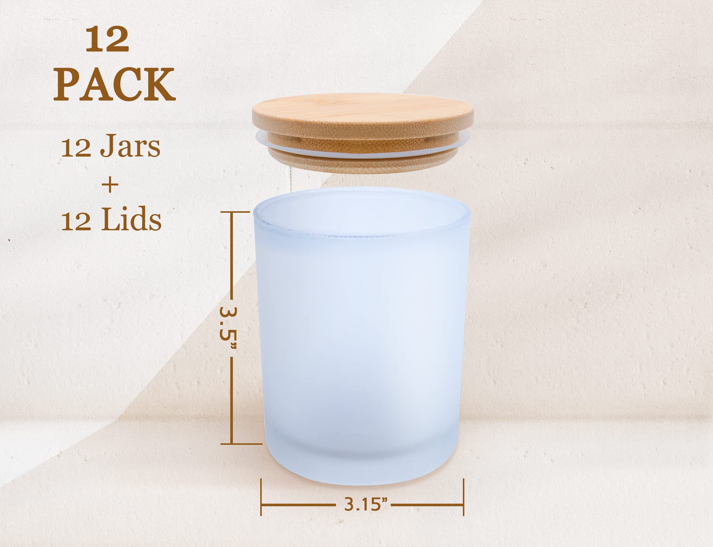 12 Pack Glass Candle Jars for Making Candles, 10 OZ Empty Candle Tins with Bamboo Lids, Bulk Clean Candle Containers Wholesale Candle Glass - Dishwasher Safe, Frosted