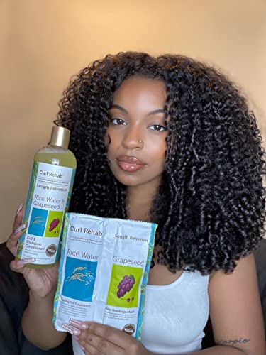 Curl Rehab Length Retention/Strength Treatment 2 in 1 Shampoo Conditioner (3 Pack), Enriched with Rice Water & Grapeseed, For Hair Growth, Protection & Frizz Control, 16 Oz
