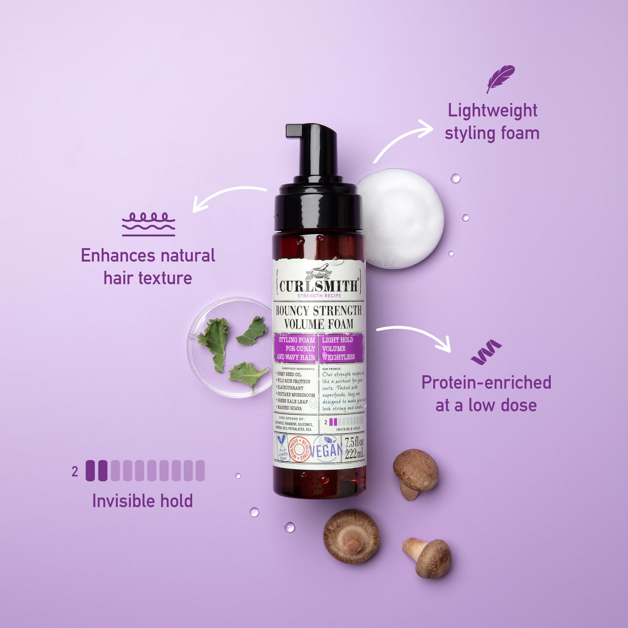 CURLSMITH - Bouncy Strength Volume Foam, Styling Foam for Curly & Wavy Hair, Light Hold (7.5 fl oz)