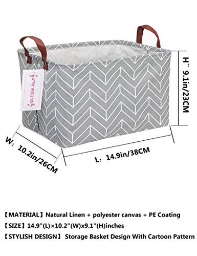 QUEENLALA Rectangular Laundry Hamper/Foldable Nursery Laundry Basket for Organizing/Storage Bin Baskets/Children Toy Office Bedroom/Toy Bin Closet Shelf Baskets(Rec-Grey Wheat)