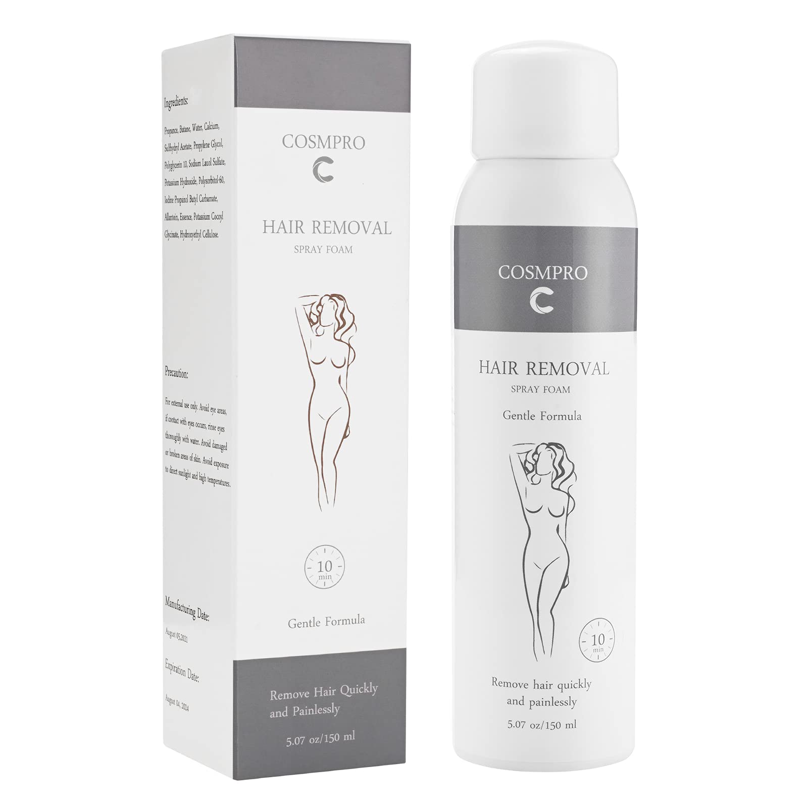 COSMPRO Hair Removal Spray Foam, Hair Removal Cream For Women and Men, Effective Hair Removal Inhibitor, Depilatory Cream for Underarm, Arm, Chest, Back, Leg, Bikini 5.07 oz