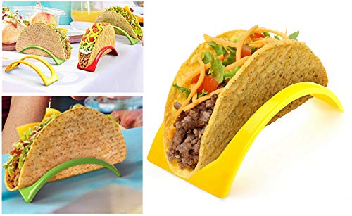 9pc Colorful Stackable ALAZCO Taco Holder Stand Server - For Soft & Hard Shell Taco - Backyard Party Picnic Fiesta (3 Red, 3 Green, 3 Yellow) BPA Free