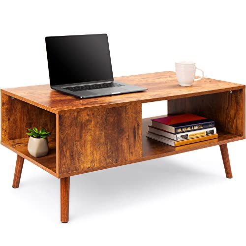 Best Choice Products Wooden Mid-Century Modern Coffee Table, Accent Furniture for Living Room, Indoor, Home DƩcor w/Open Storage Shelf, Wood Grain Finish - Brown