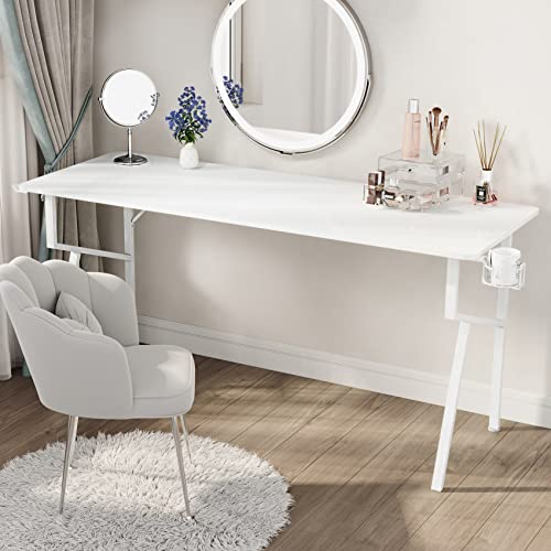 EUREKA ERGONOMIC White Computer Desk, 63 x 24 Inch K Shaped Long Gaming Desk for Home Office Work Study Writing Table with Cable Management, Cup Holder, Headphone Hook, Mouse Pad, Easy to Assemble