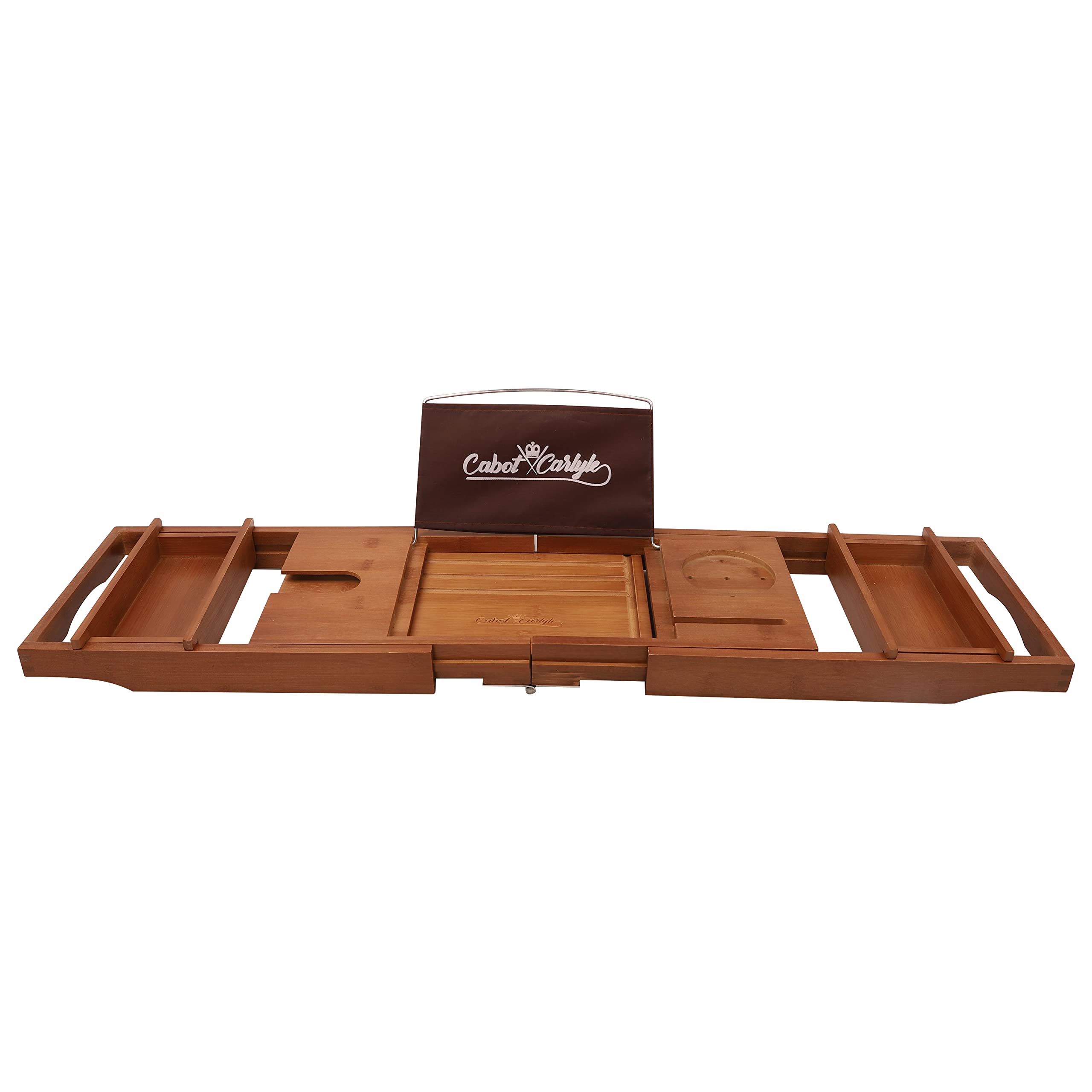 Cabot & Carlyle Luxury Bath Caddy Tray for Tub | Bath Table | Premium Bamboo Bathtub Tray for Tub | Fits All Bath Accessories Wine Glass, Books, Tablets, Cellphones, Shampoo | Bath Shelf Foldable.