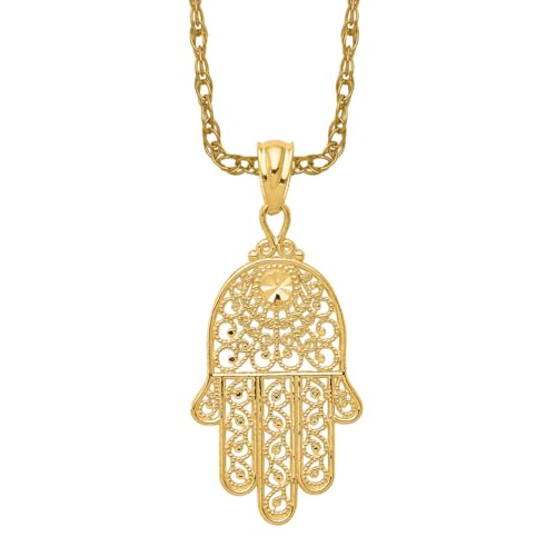 14K Yellow Gold Hand of God Necklace Judaica Religious Pendant Israel Charm 29mm x 14mm Only