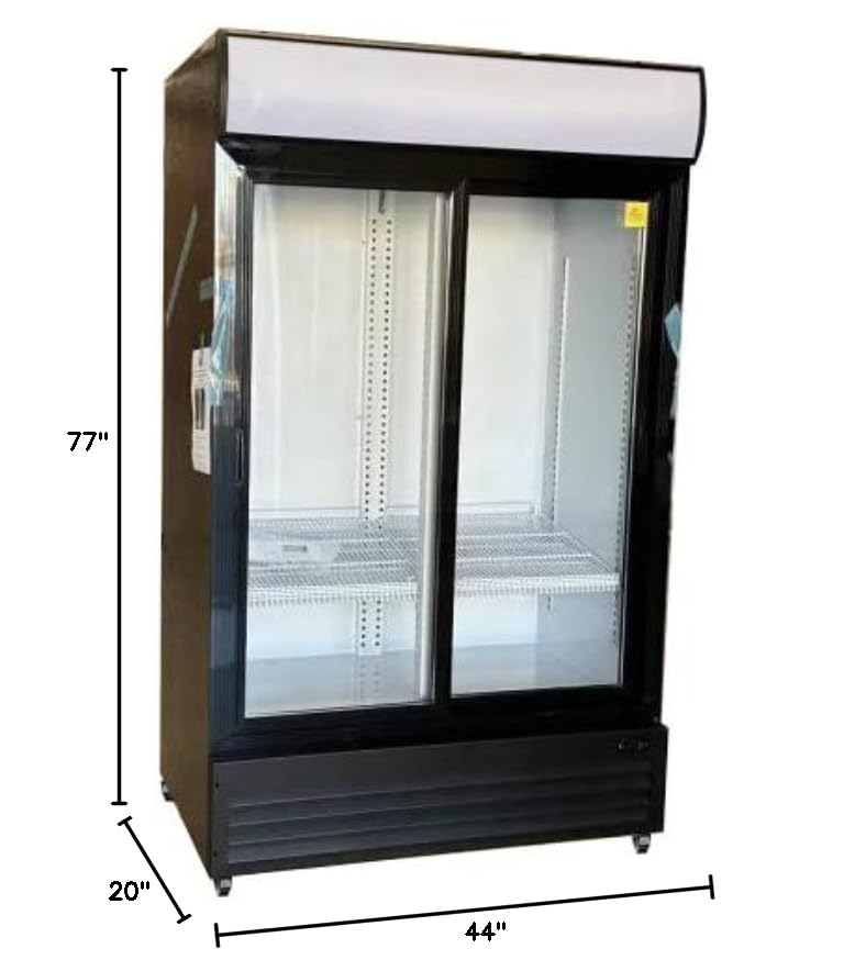 Commercial Refrigerator Glass 2-Door Sliding Door Merchandiser Display Cooler Case Fridge NSF, Bottom-Mounted, 54 inches width, capacity 47 cuft 110V, Restaurant Kitchen CDM-49RS