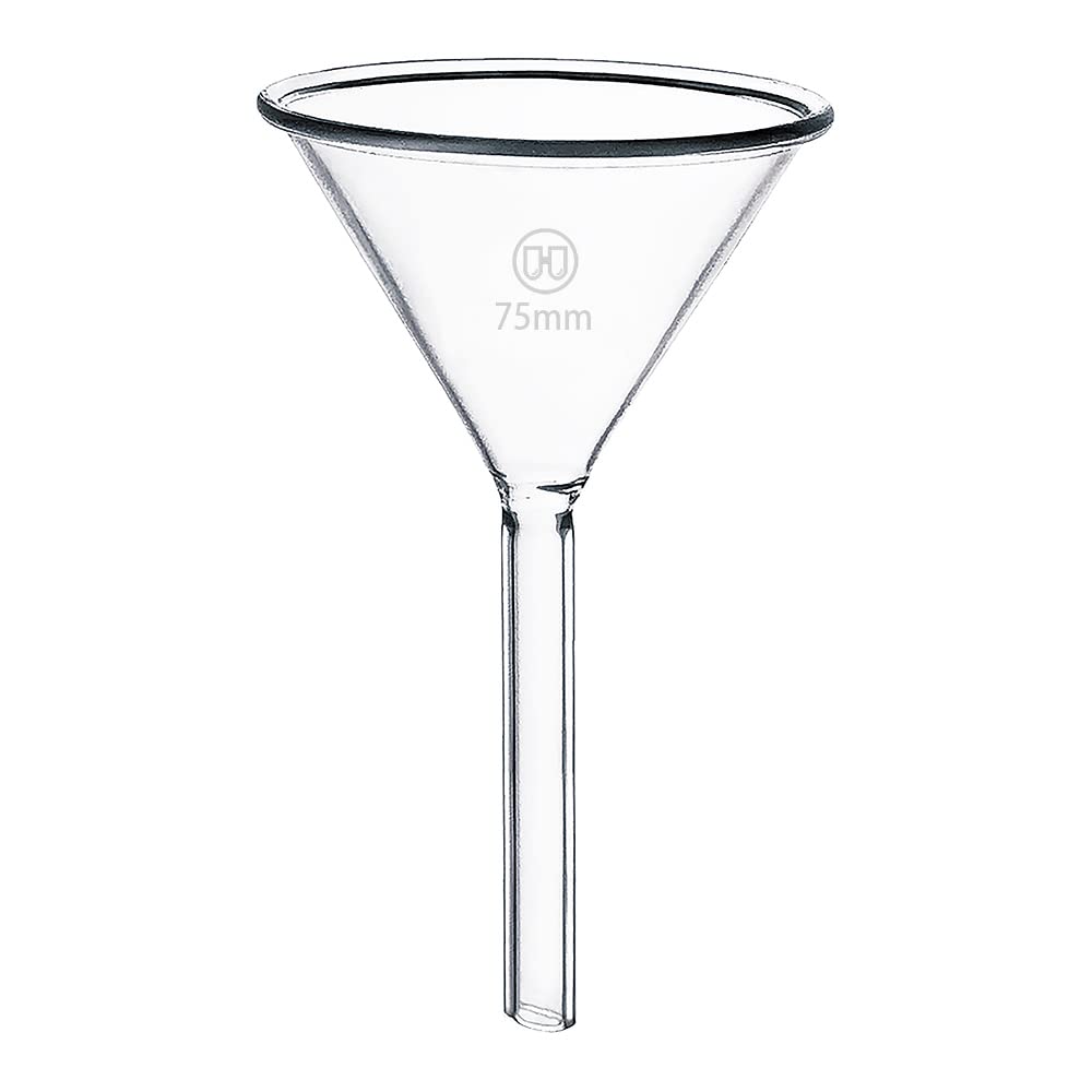 75mm Glass Funnel, Short Stem Borosilicate Glass Funnel for Science Labs and Home Kitchen Use, HUAOU, Pack of 1