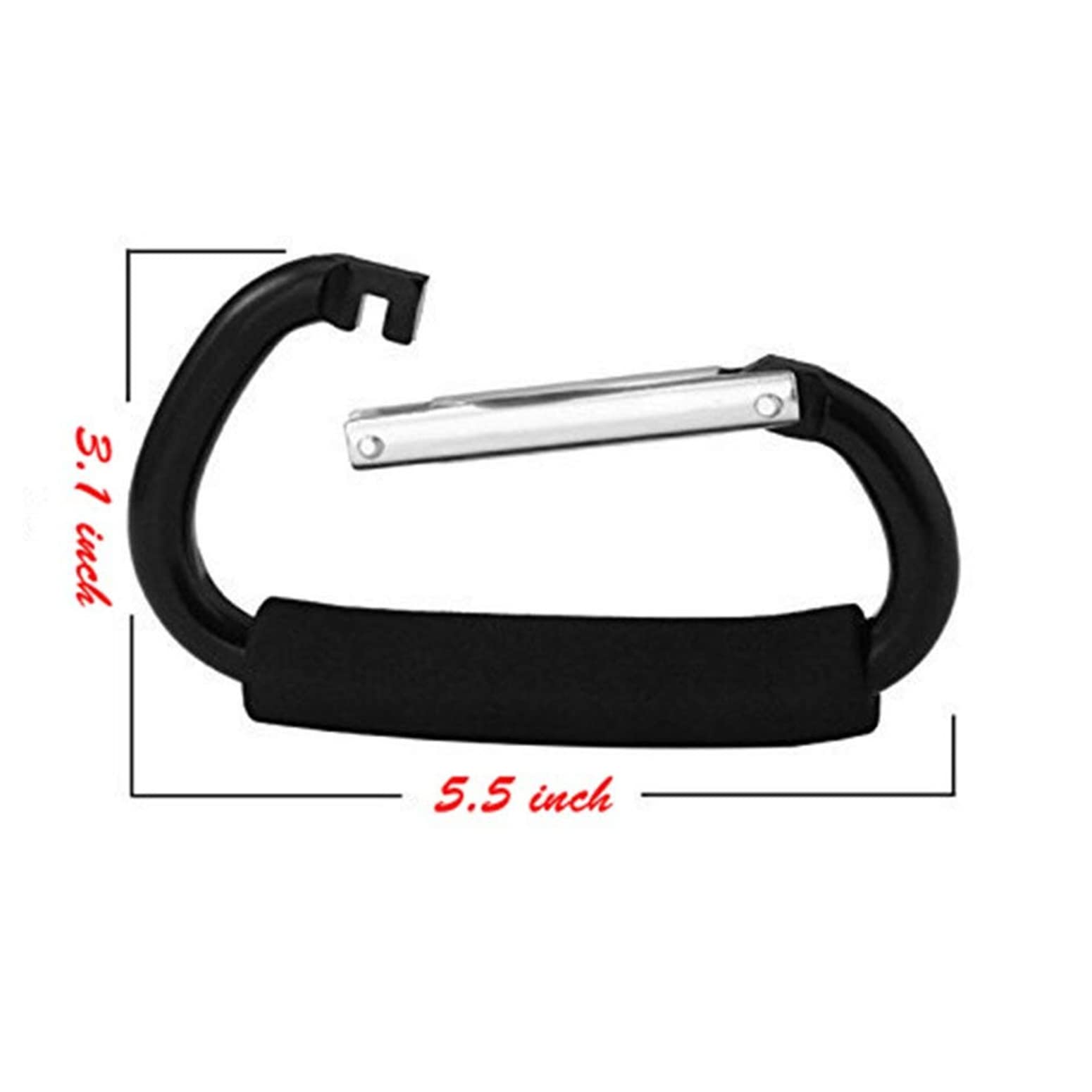 2 Packs Large Stroller Hooks, Aluminum Grocery Bag Handle Organizer Hook or Diaper Bags Holder- Black