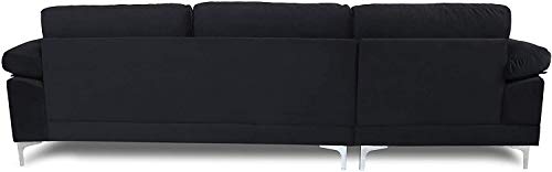 Restar Sectional Couch Left-Hand Facing, L-Shaped Couch for Family Living Room, Modern Large Velvet Sectional Sofa with an Extra-Wide Chaise Lounge (Black)