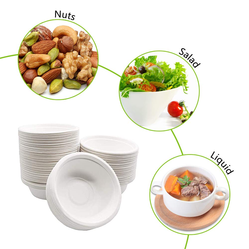 100 PCS 12 Oz Disposable Paper Bowls,Heavy Duty Nature-Made Compostable Bowls,Natural Biodegradable Sugarcane Bassage Bowls,Eco-friendly Paper Alternative Bowls for Party,Restaurants and More