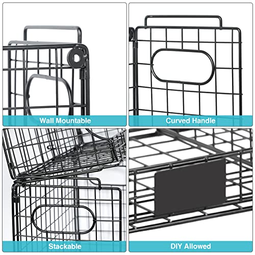 2 Tier Stackable Kids Book Organizer, Hanging Metal Bookshelf with Adjustable Dividers, Wall Floating Book Storage for Kids, Toddler, Nursery Room Decor, Black