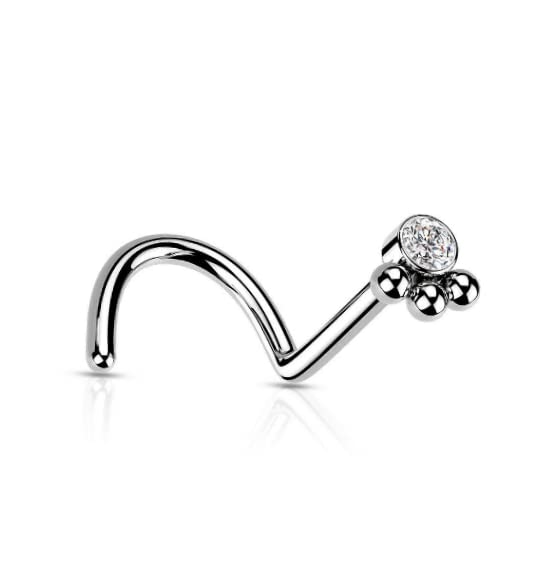 1Pc Nose Screw Rings Silver Color Beaded Ball Cluster Nose Piercing 20g - AAD176 | #YY96E